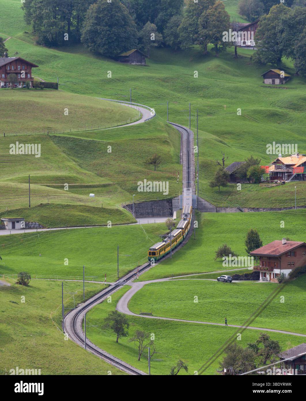 Grindelwald (Switzerland) Jungfrau railway train climbing into the ...