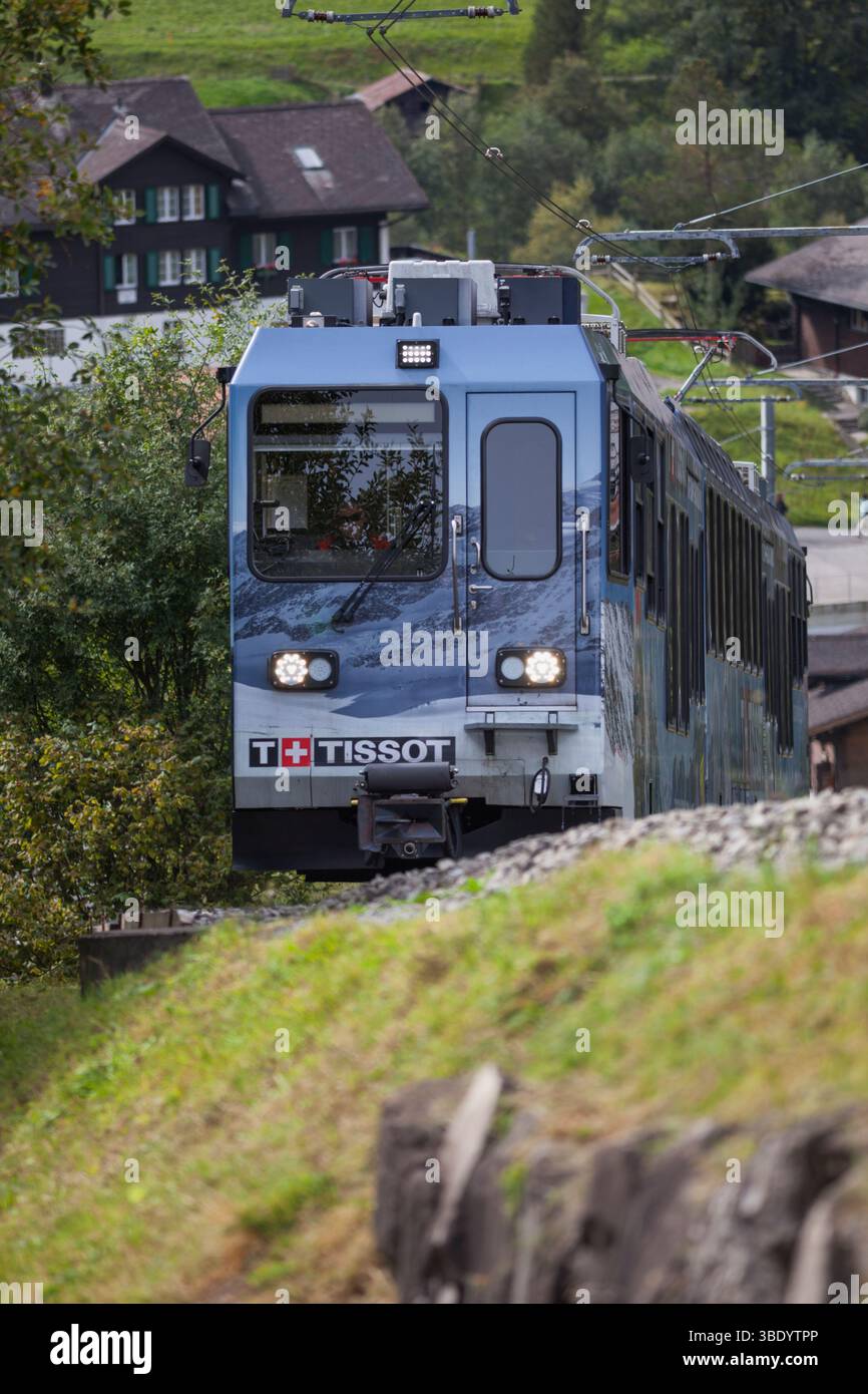 Grindelwald (Switzerland) BDhe 4/8 800mm gauge rack and pinion train at ...