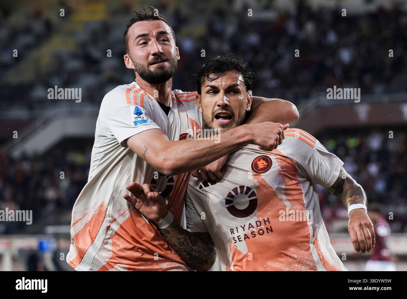 Leandro Paredes of AS Roma celebrates with Bryan Cristante of AS Roma ...