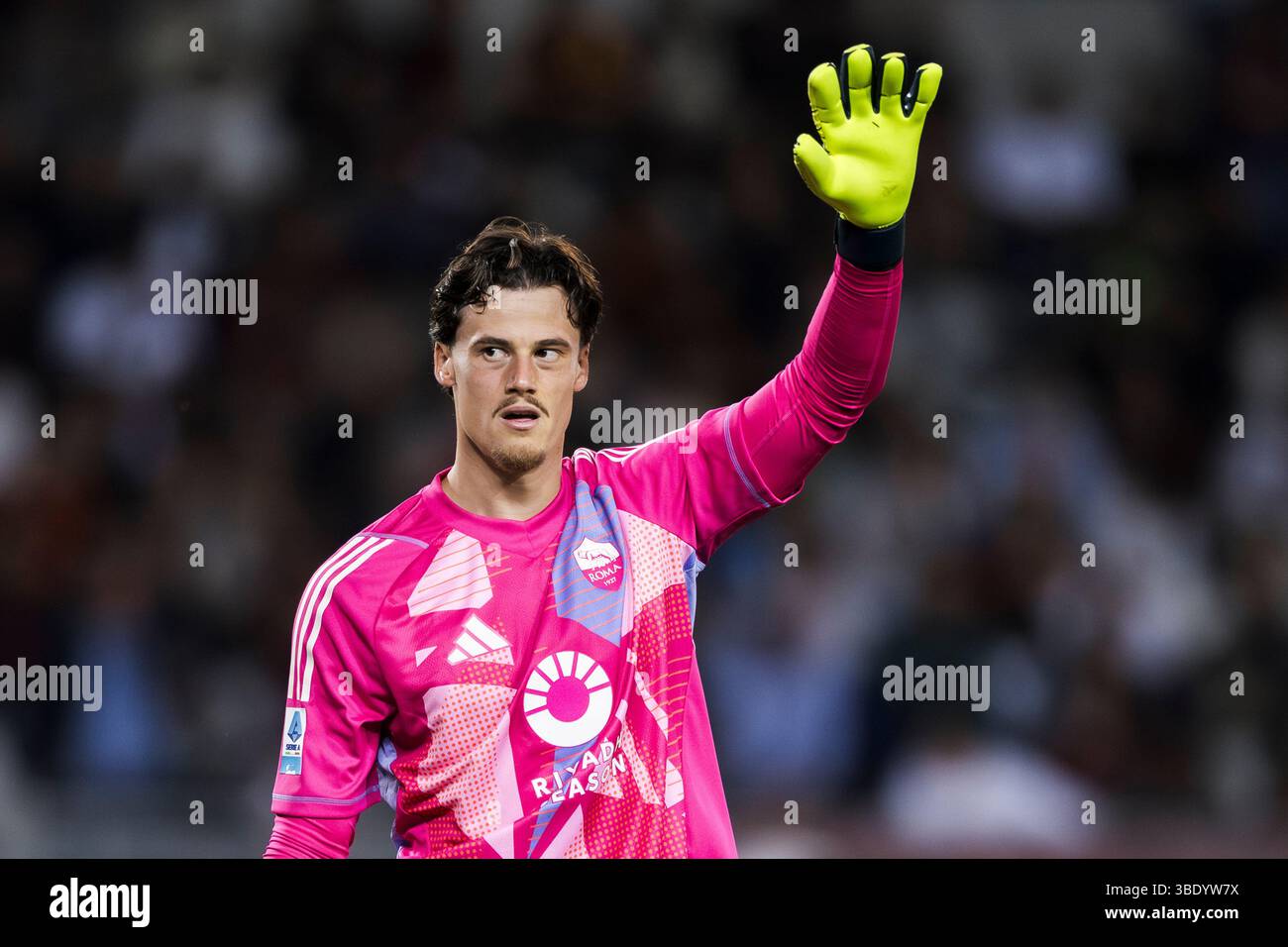 Mile Svilar of AS Roma gestures during the Serie A football match ...