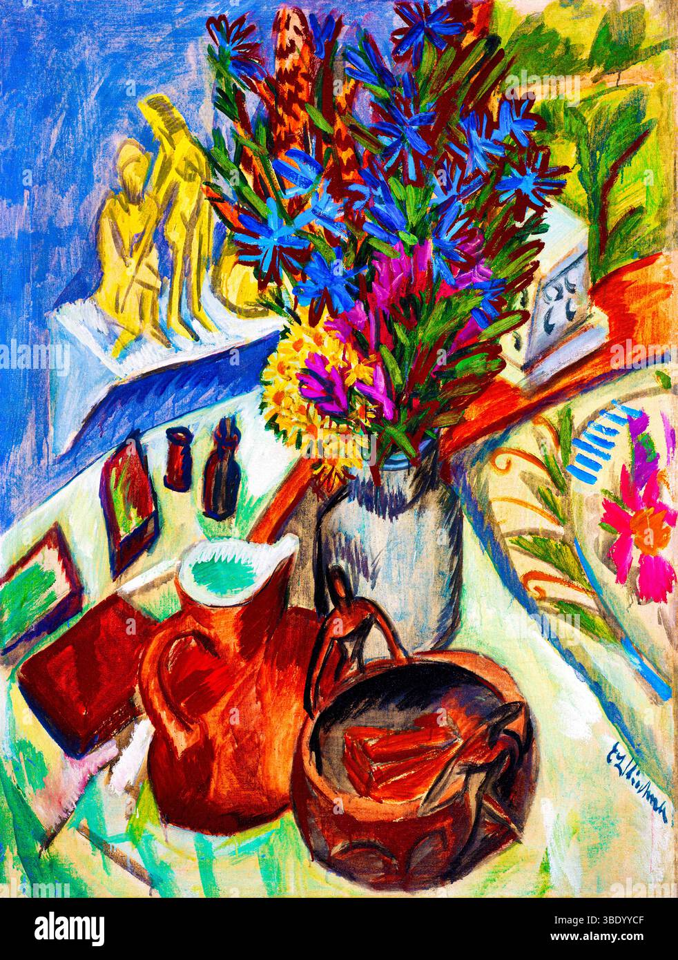 Kirchner's vibrant still life features a jug and African bowl, blending ...