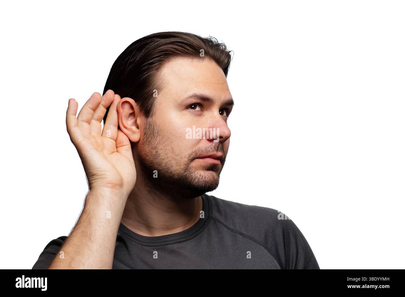 Man is listening, portrait isolated on white background Stock Photo - Alamy