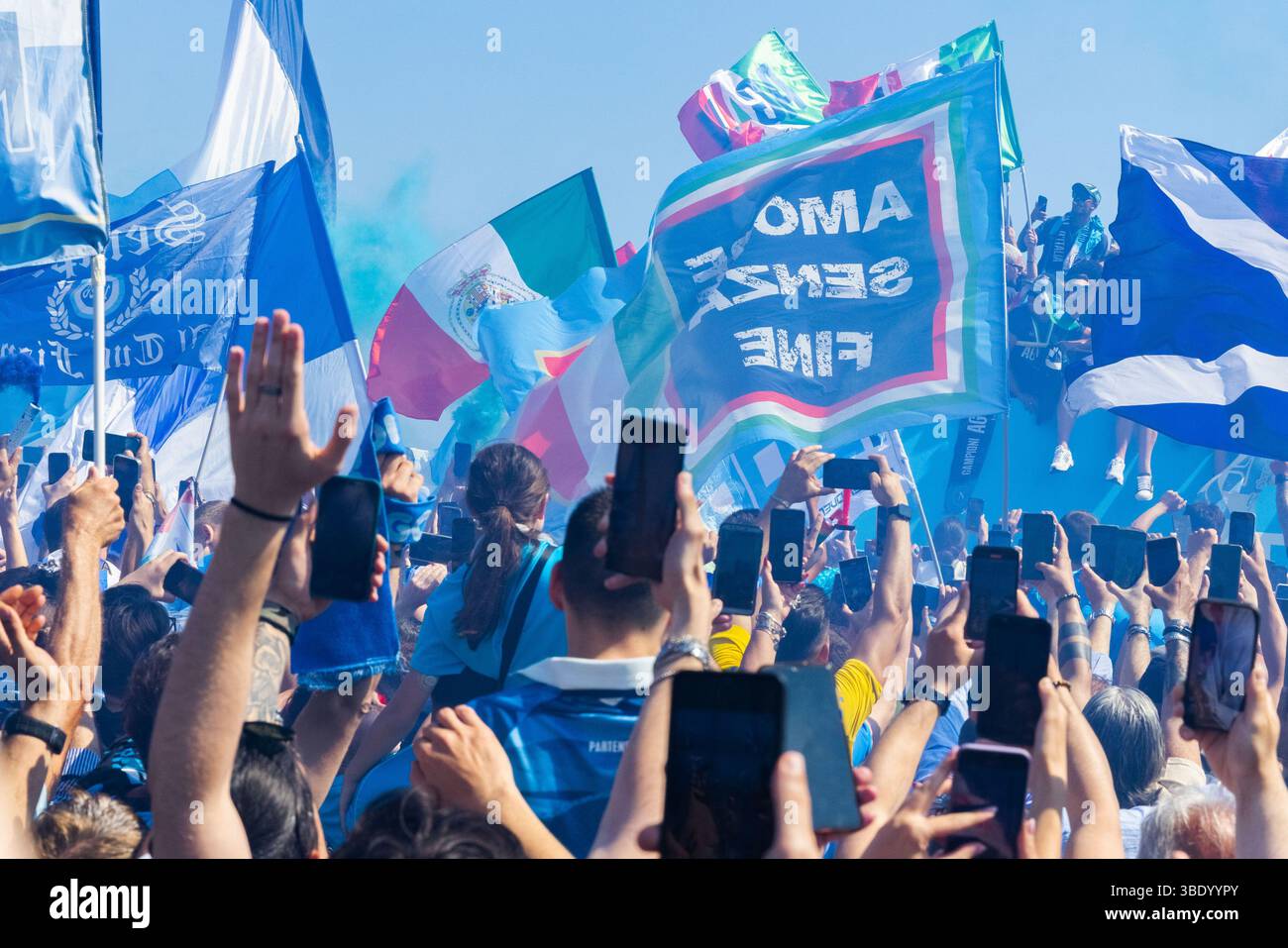 Naples, Italy. 26th May, 2025. SSC Napoli supporters attend the Serie A ...