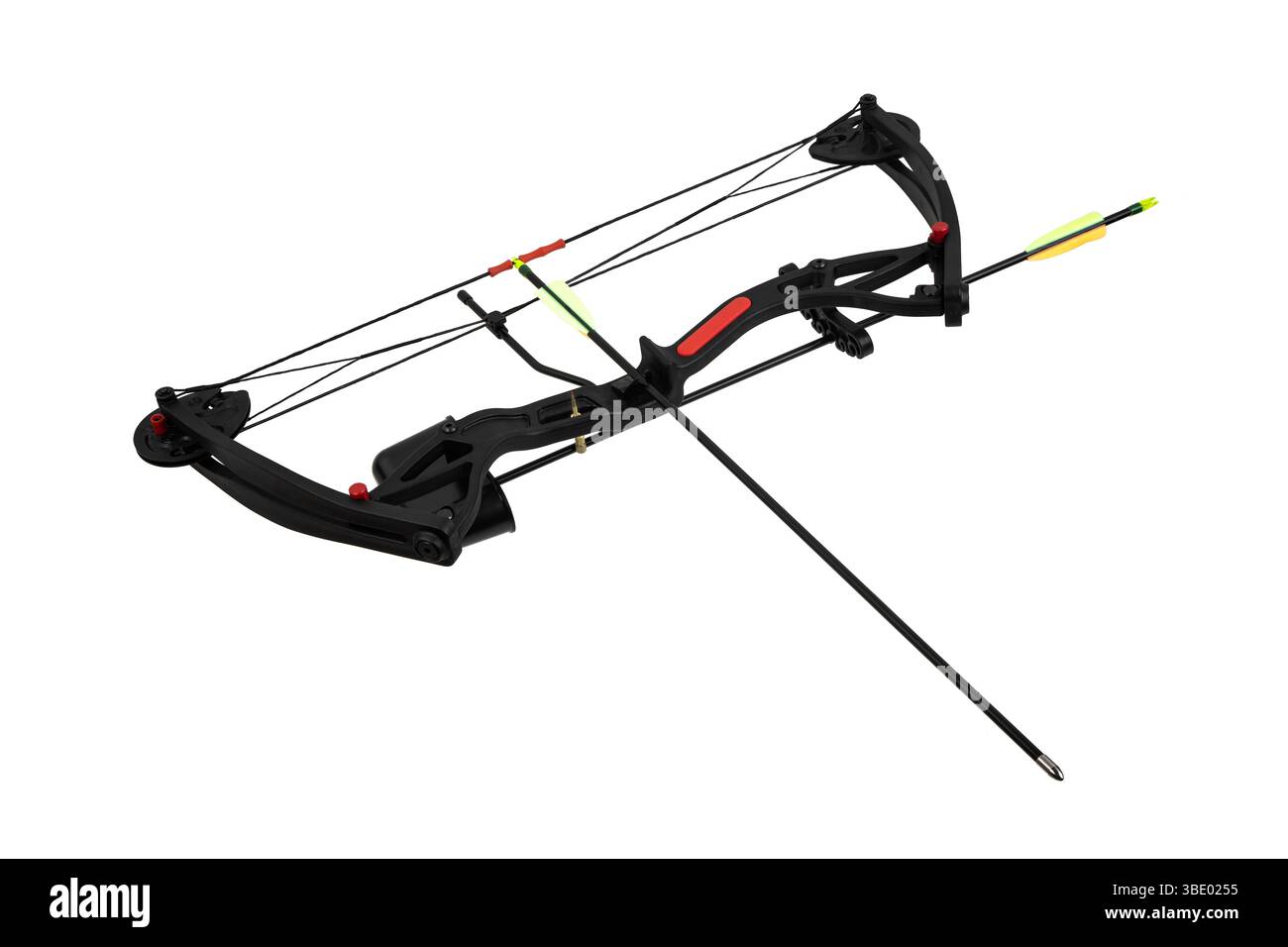 Black compound bow with arrow loaded, isolated on white background ...