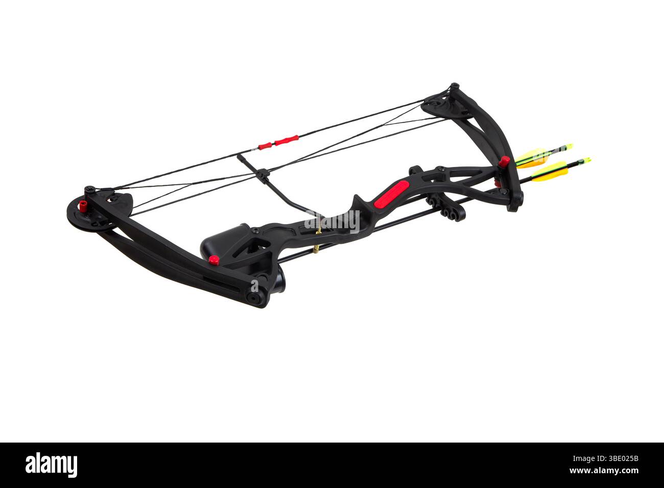 Black compound bow with two arrows attached, isolated on white ...