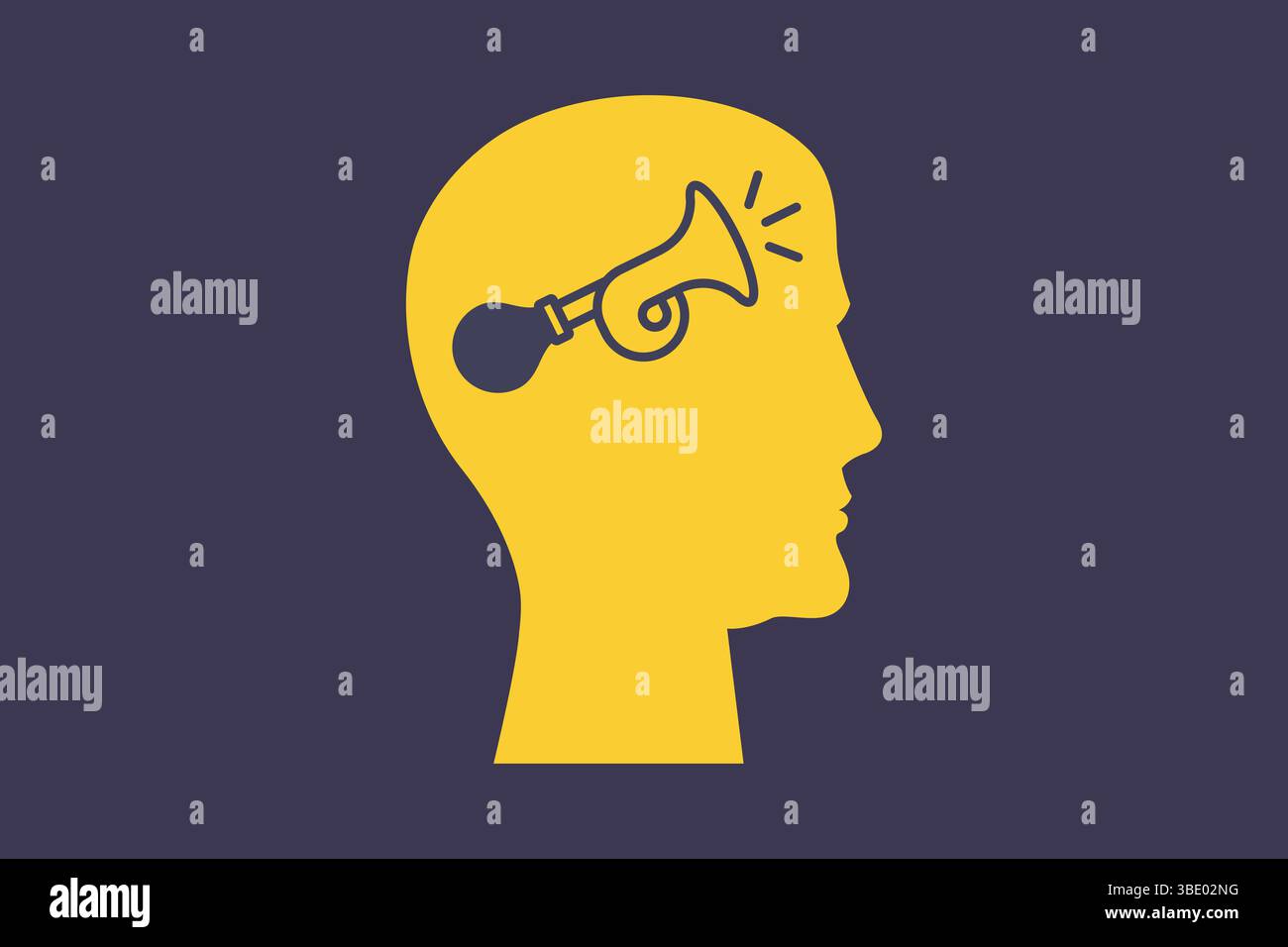 Icon of a man's head with noise in his head. Loud music. Flat ...