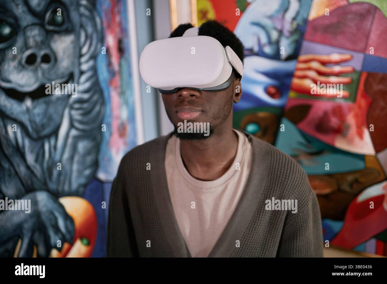 Experiencing Virtual Reality Amidst Vibrant Street Art Murals Stock ...