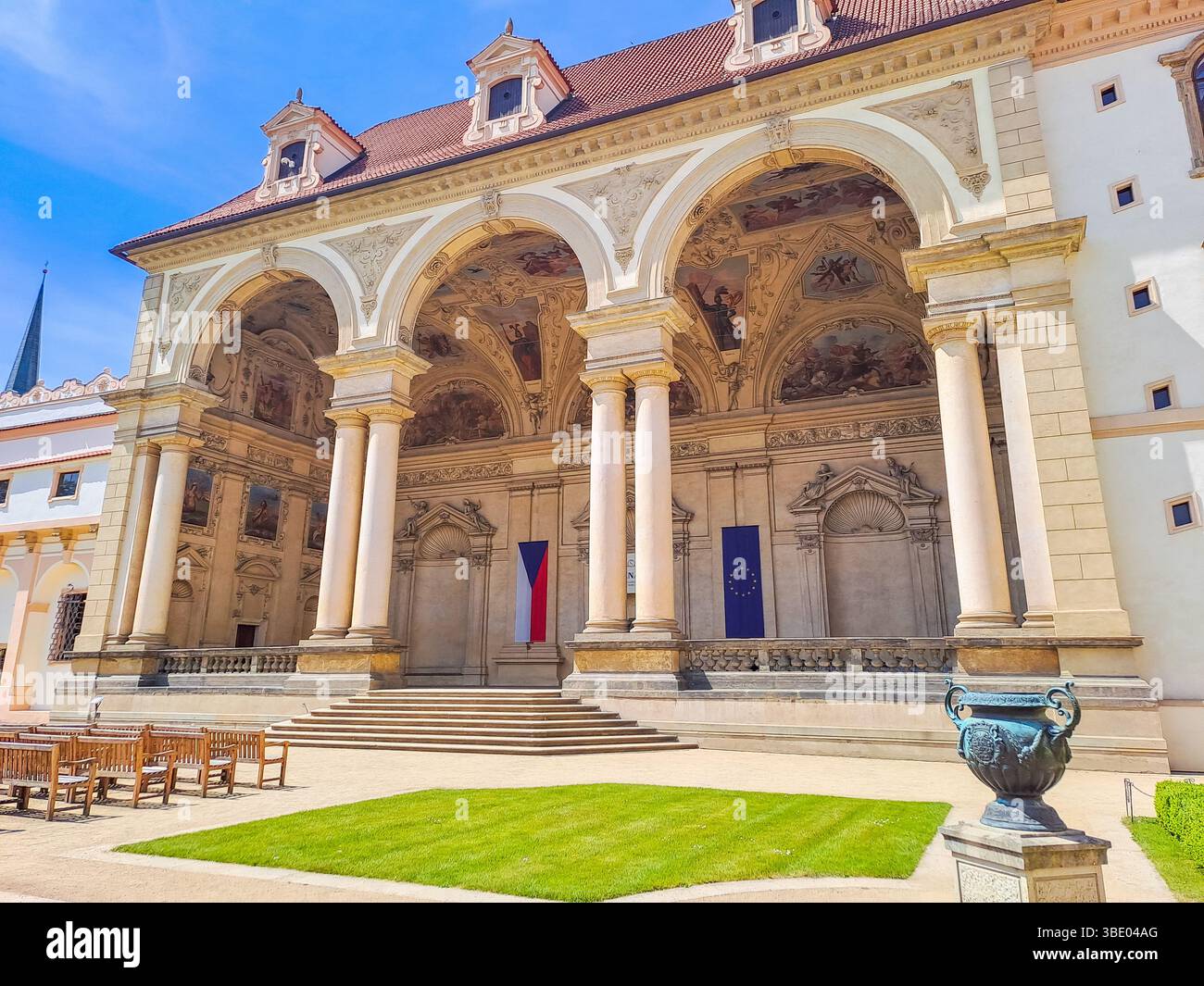 Prague- Czech- 14 May 2025: Flags of czech republic and european union ...