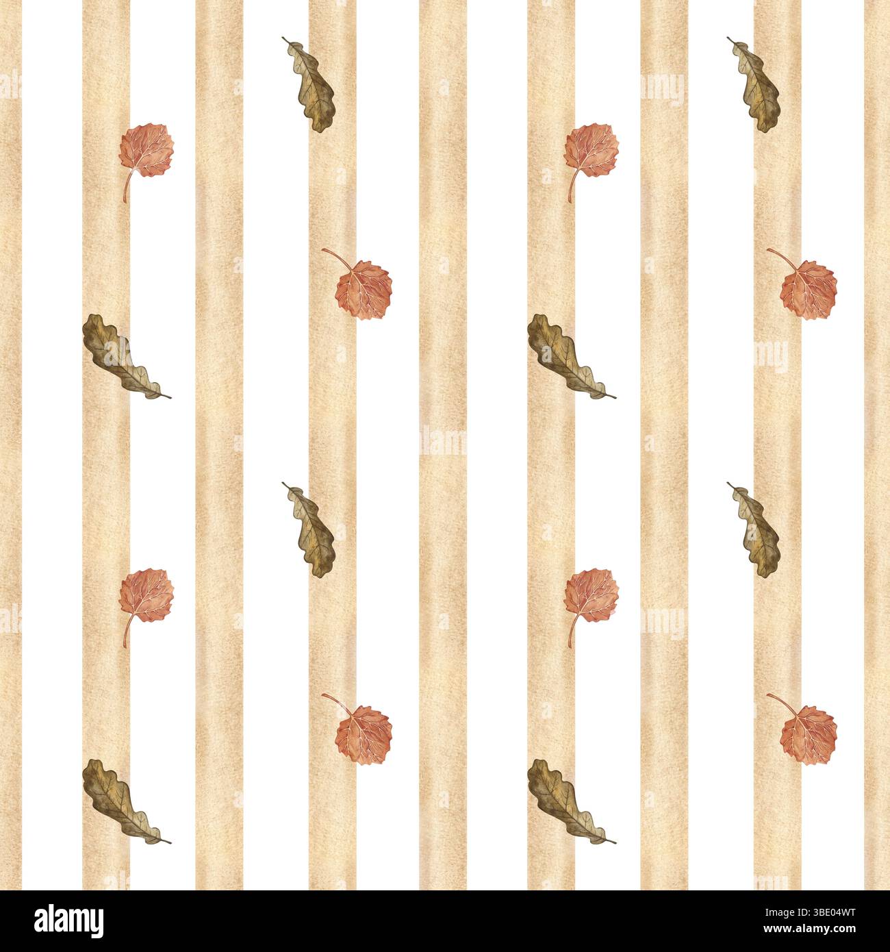 Seamless autumn pattern with vertical stripes and leaves. Handmade ...