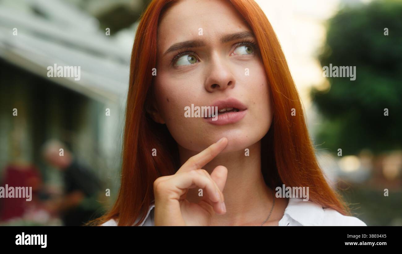 Caucasian attractive woman thoughtful girl female businesswoman tourist ...