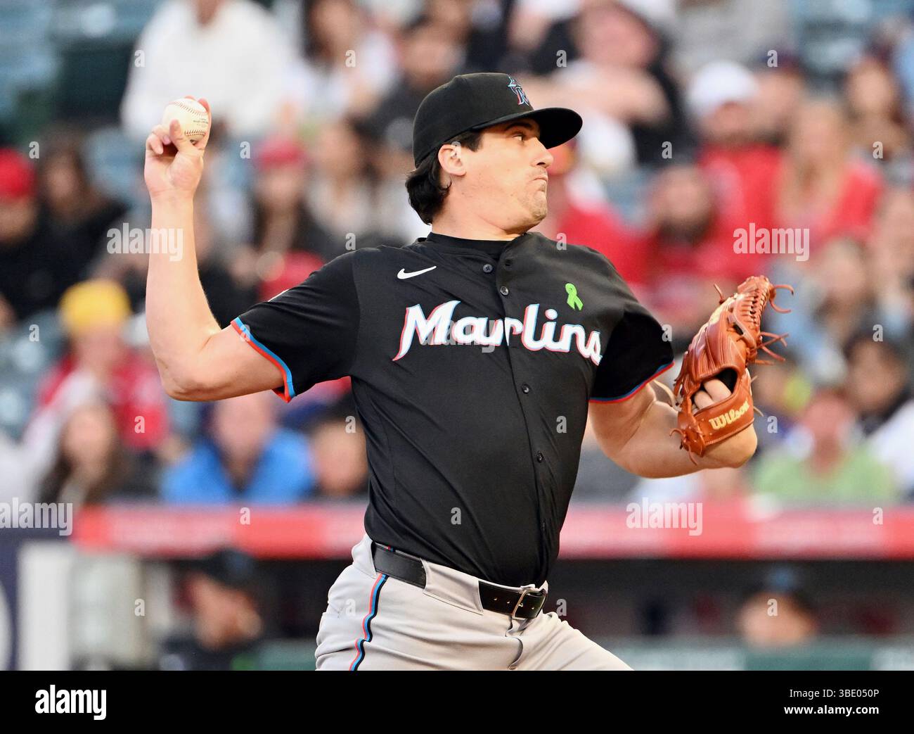 ANAHEIM, CA - MAY 24: Miami Marlins pitcher Cal Quantrill (47) pitching ...