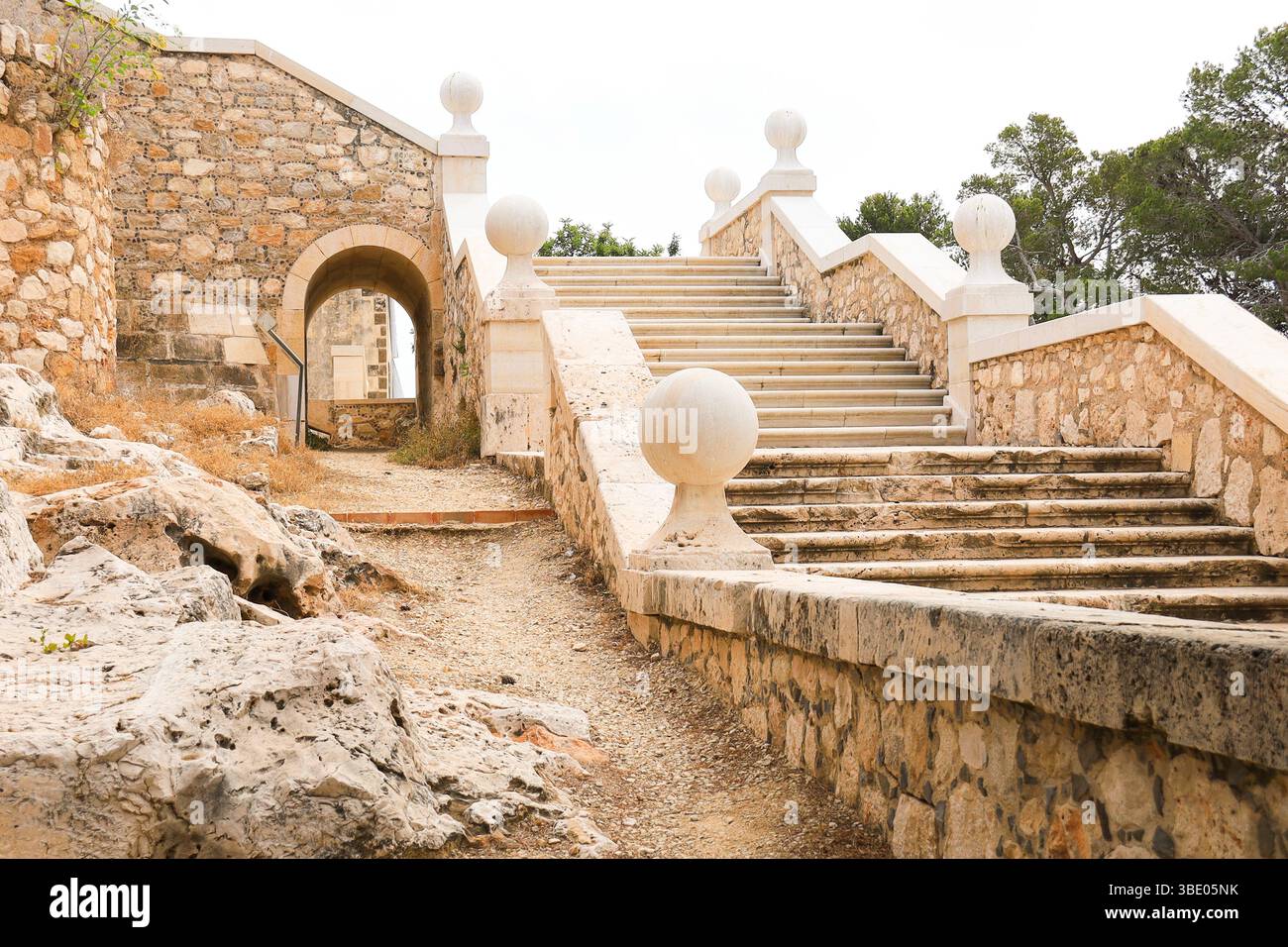 Denia, Alicante, Spain- May 18, 2025: Stone staircase of the Castle of ...