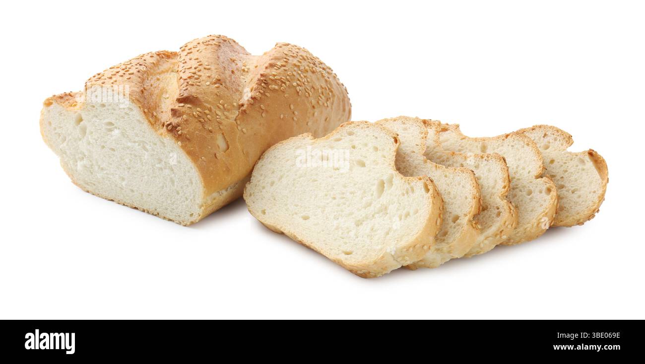 Cut loaf of bread isolated on white Stock Photo - Alamy