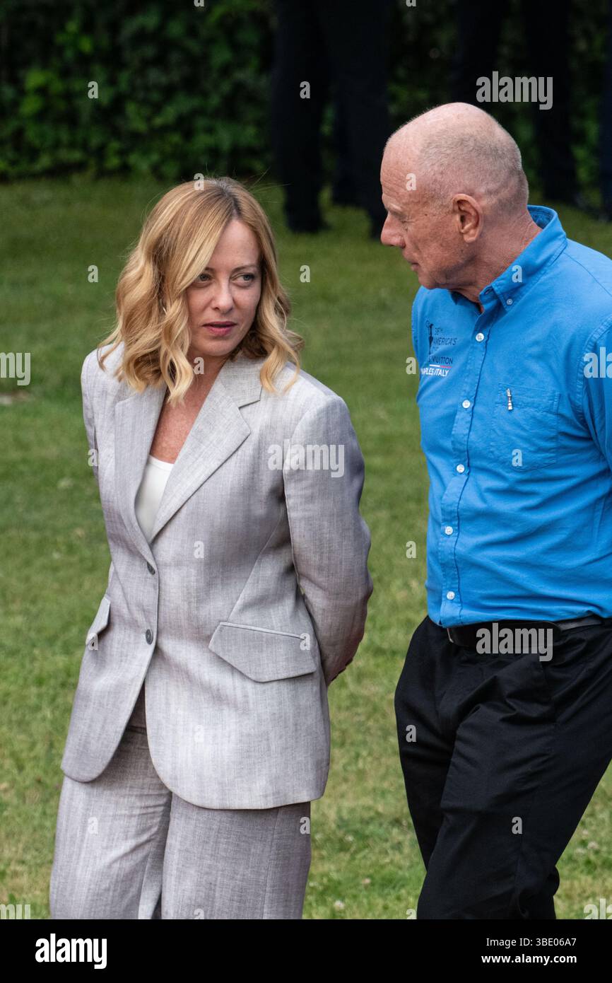 Rome, Italy MAY 26 2025: Giorgia Meloni PM of Italy and Grant Dalton CEO of the America’s Cup at ...