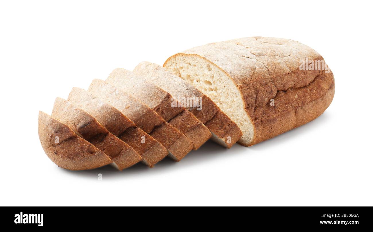 Cut loaf of bread isolated on white Stock Photo - Alamy