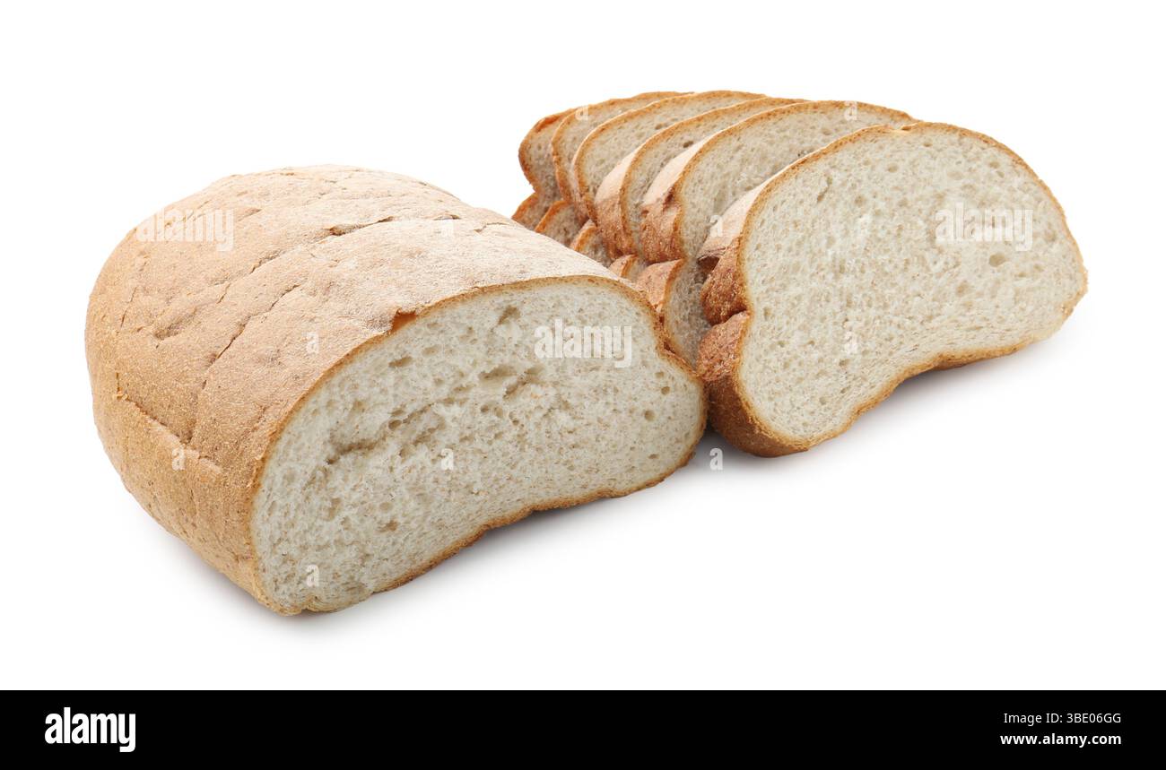 Cut loaf of bread isolated on white Stock Photo - Alamy