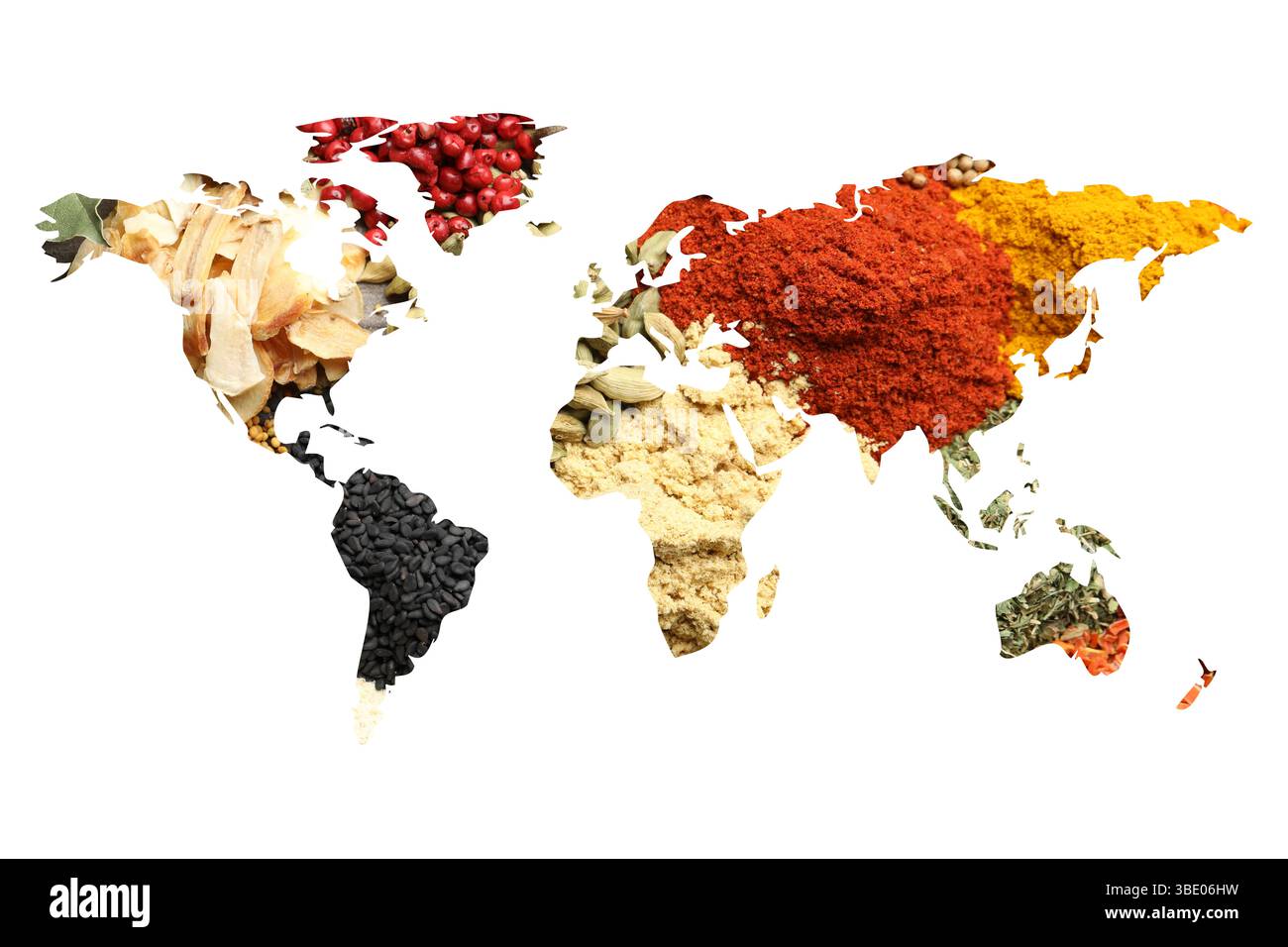 World map made of different aromatic spices on white background Stock ...