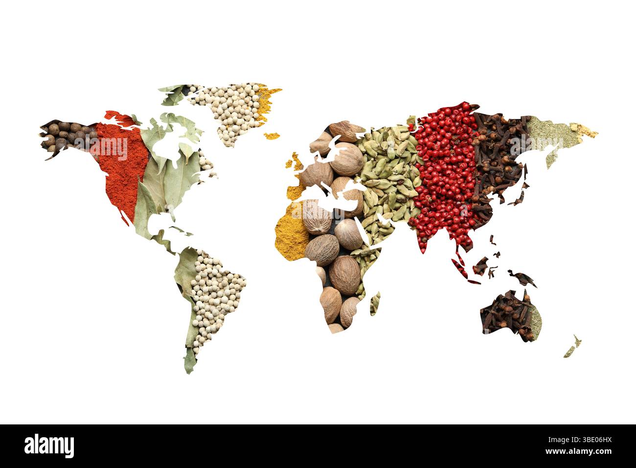 World map made of different aromatic spices on white background Stock ...