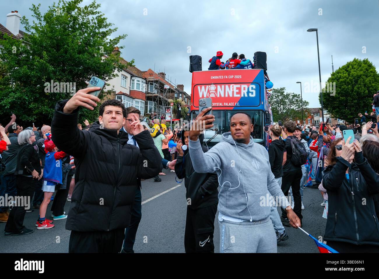 London, UK. 26th May, 2025. The Crystal Palace players and staff arrive ...