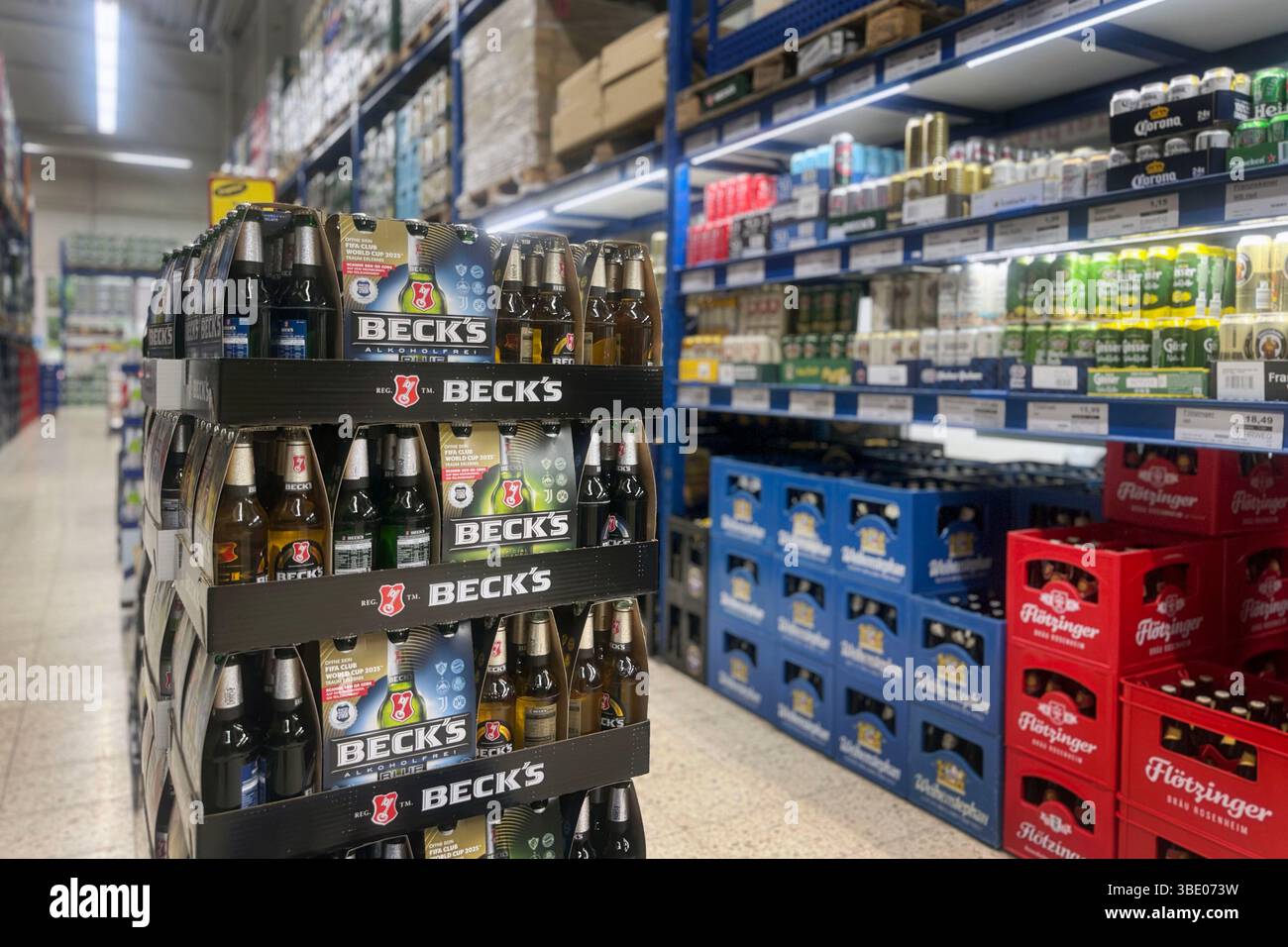Munich, Deutschland. 26th May, 2025. Becks beer in the beverage store ...