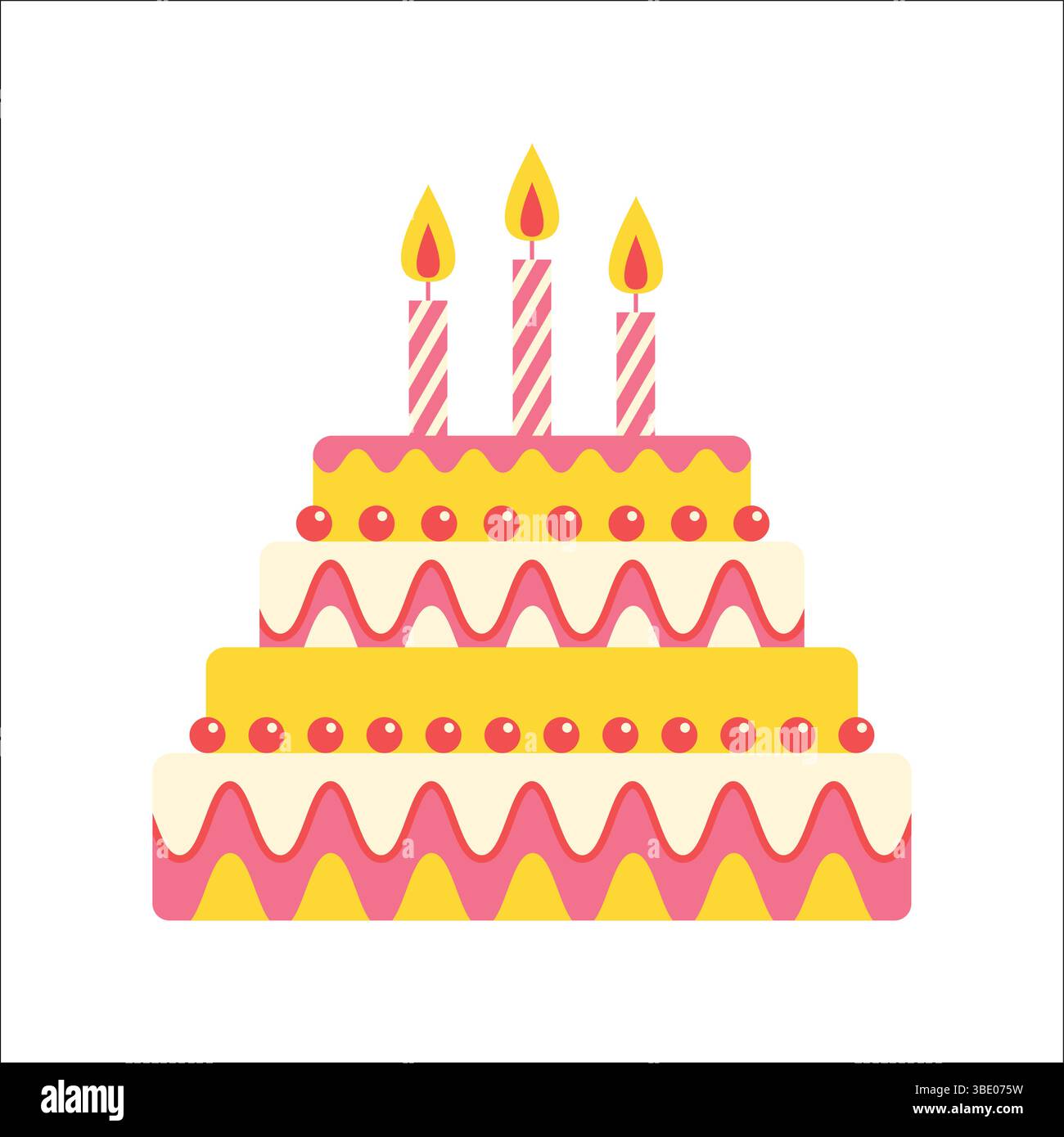 Colorful birthday cake. Three tier cake with decorative frosting Stock ...