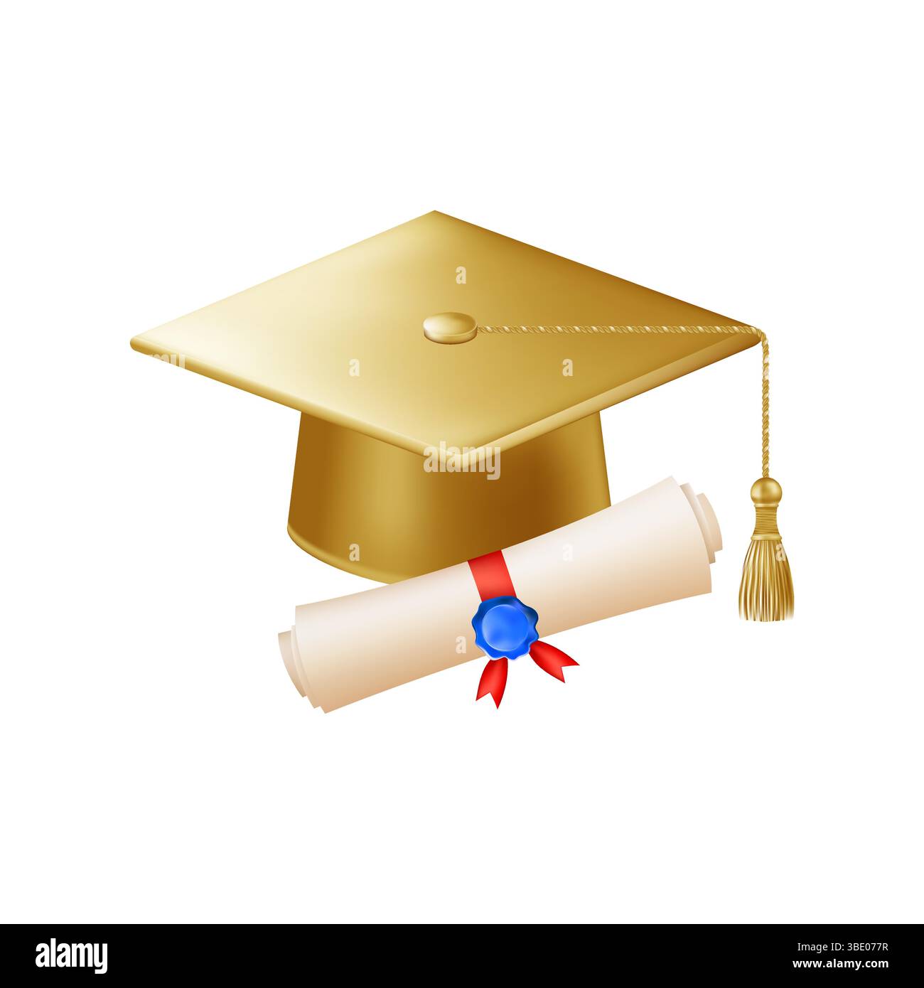 3d diploma scroll with graduate hat. Vintage roll paper Stock Vector ...