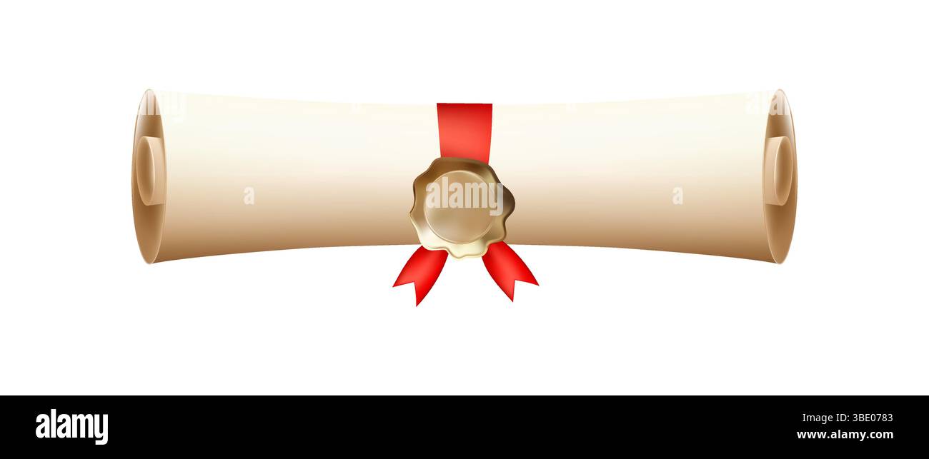 3d diploma scroll icon. Diploma with gold wax seal Stock Vector Image ...
