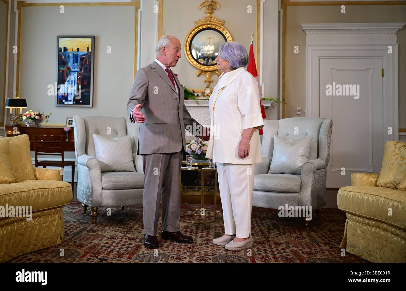 King Charles III holds an audience with the Governor General of Canada Mary Simon at Rideau Hall ...