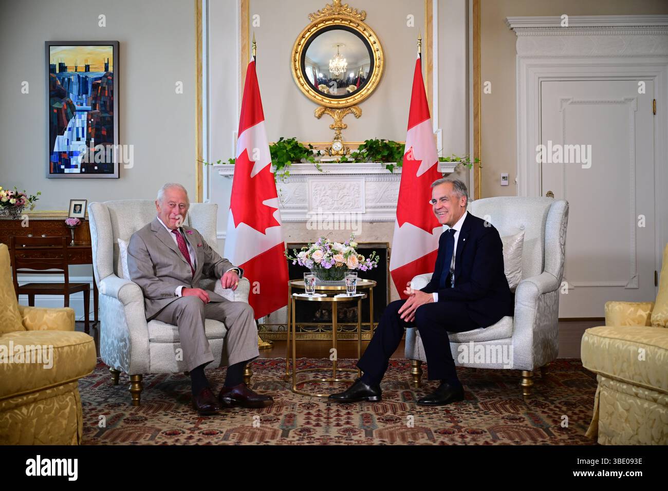 King Charles III holds an audience with Prime Minister of Canada Mark Carney at Rideau Hall ...