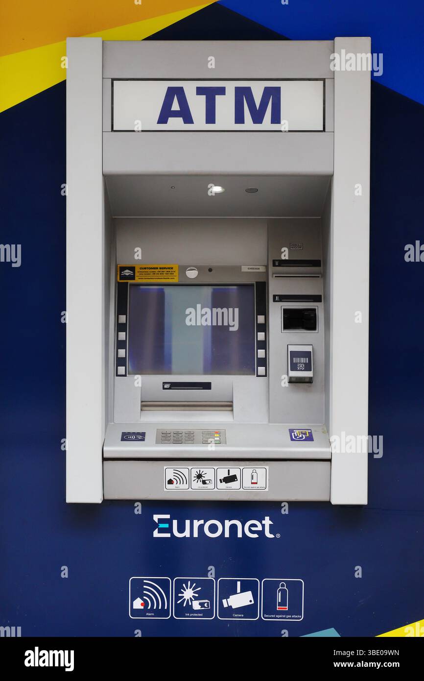 Stockholm, Sweden - May 23, 2025: Close-up of an ATM operated by ...