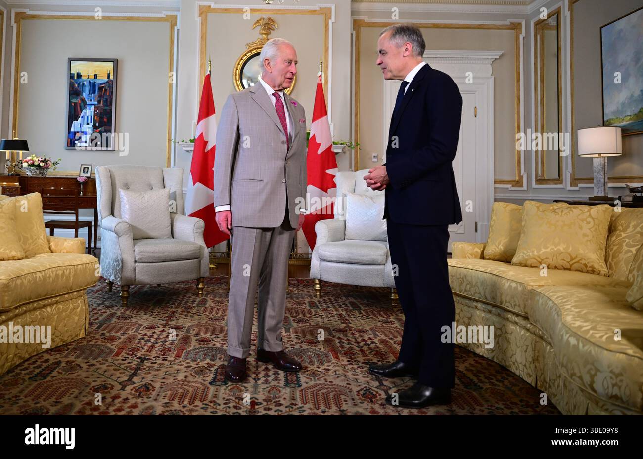 King Charles III holds an audience with Prime Minister of Canada Mark ...