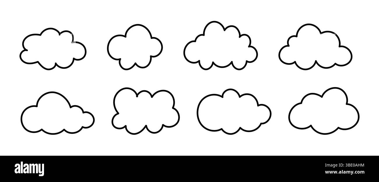 Doodle fluffy clouds. Outline clouds. Puffy, cumulus clouds. Cloudy ...