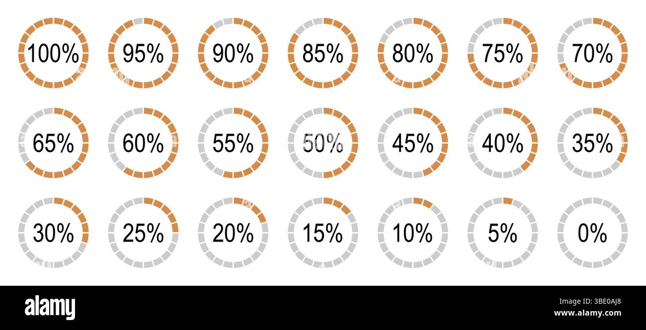 Round diagrams icons for infographics from 0 to 100 percent. Percentage ...
