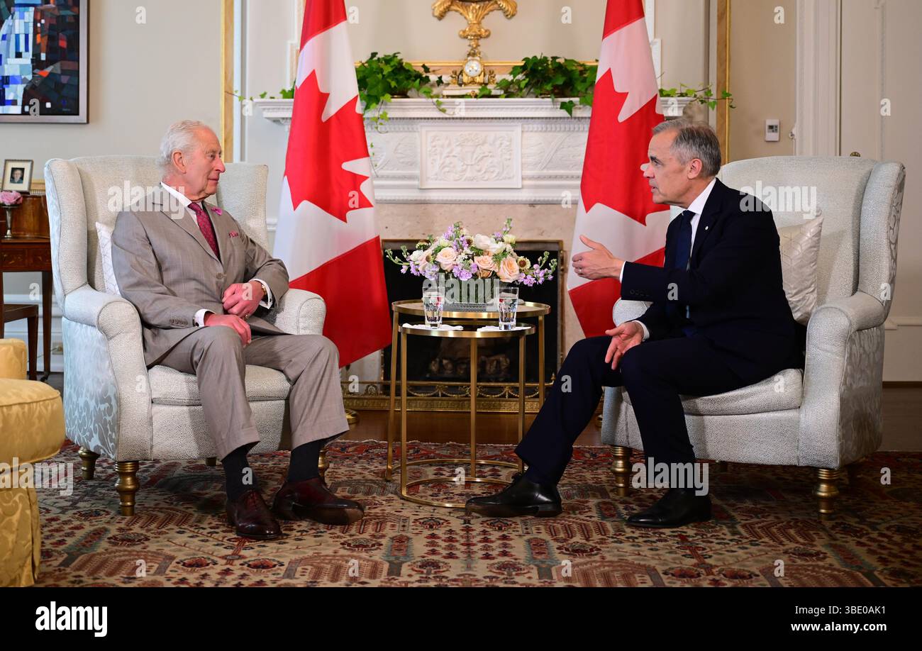 King Charles III holds an audience with Prime Minister of Canada Mark ...