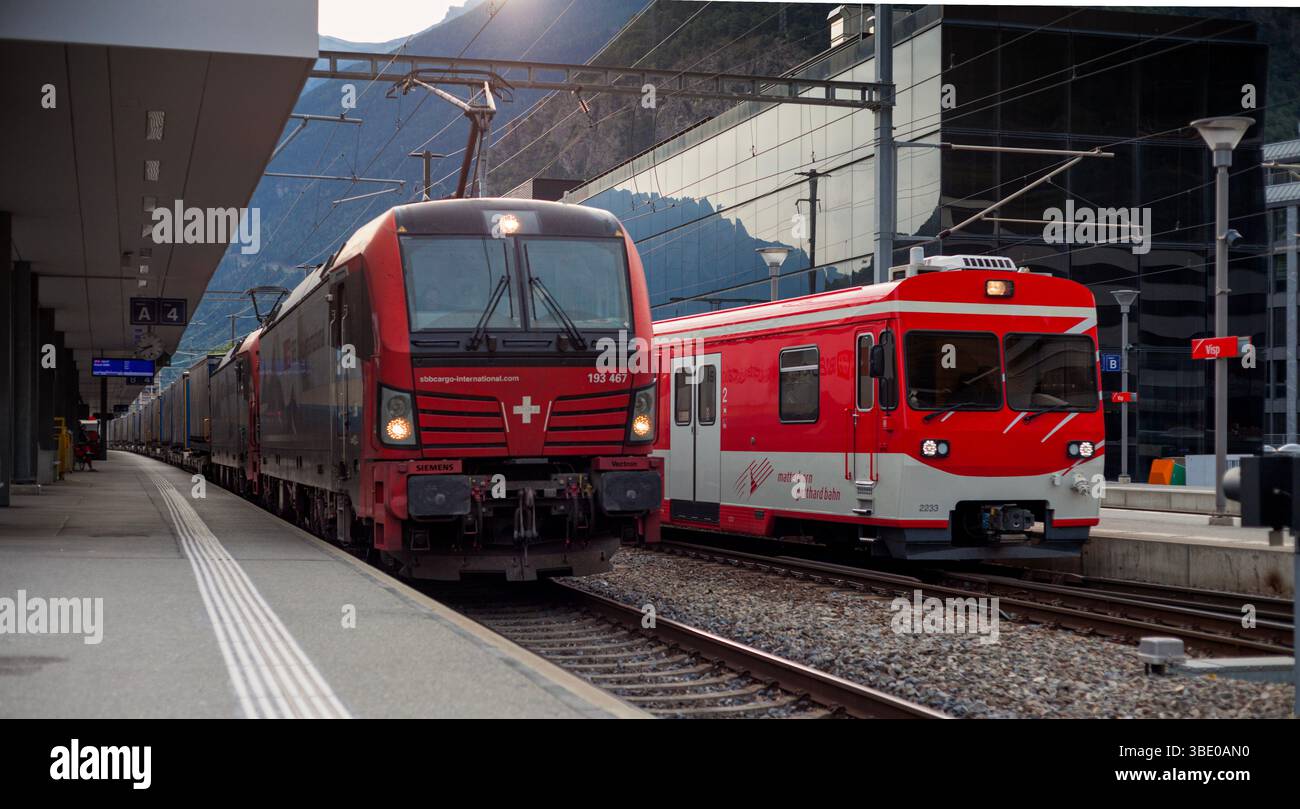 2 SBB Siemens Vectron electric locomotives hauling an intermodal ...
