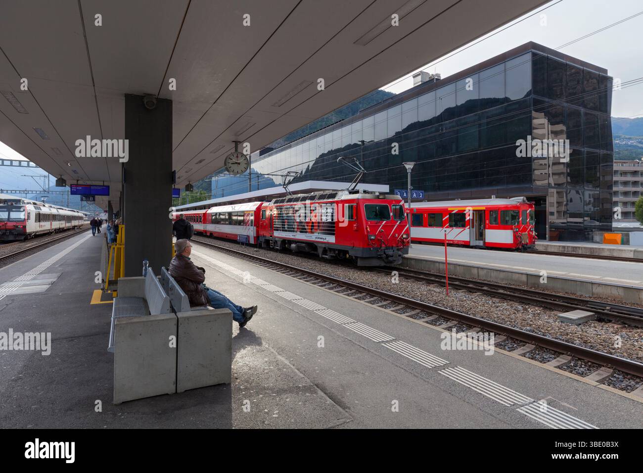 Matterhorn Gotthard Bahn HGe4/4 meter gauge electric locomotive at Visp ...