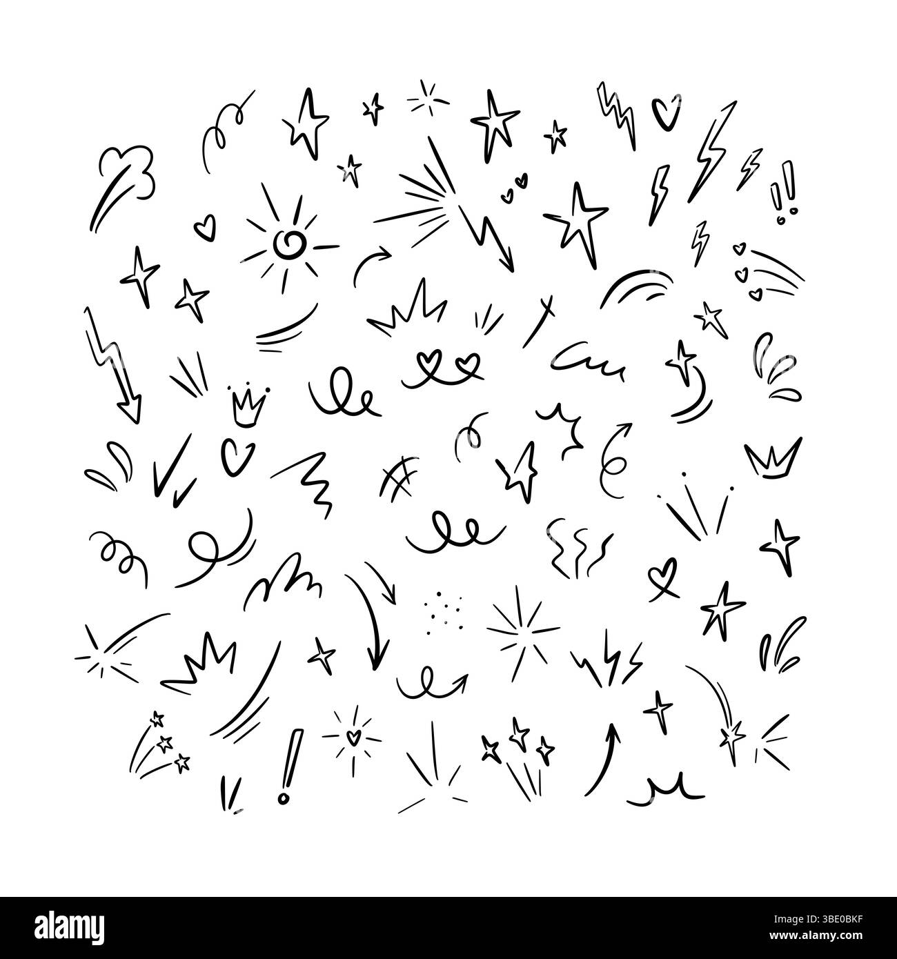 Set of hand drawn doodle cute design elements. Motion, movement, magic ...