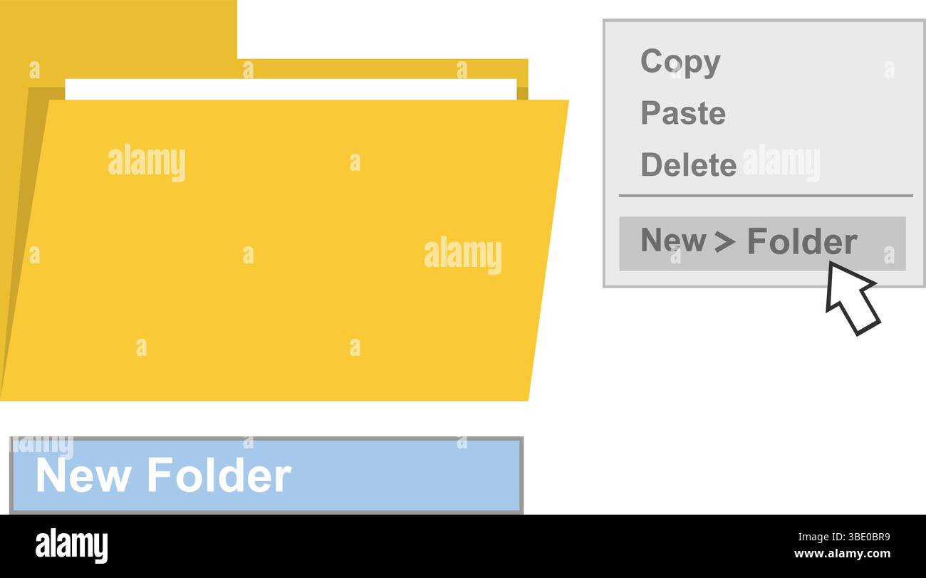 Vector Illustration Dropdown Pop Up Menu And Mouse Cursor Selecting The New Folder Option Stock