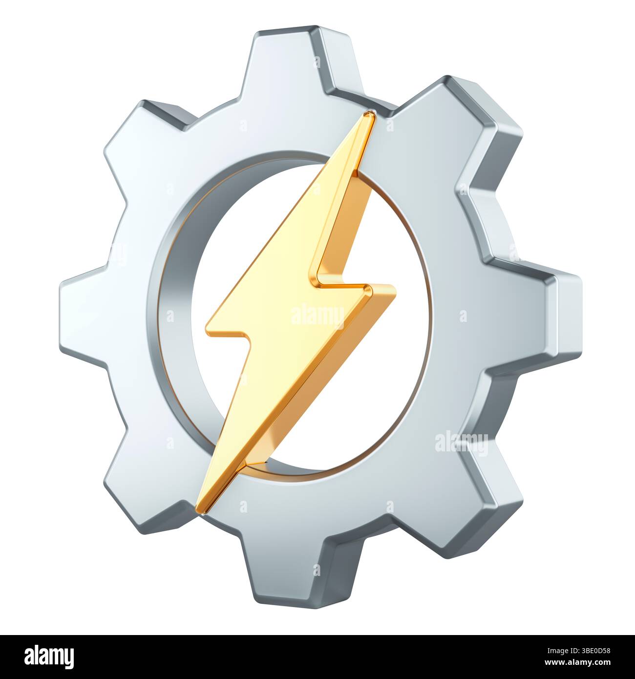 Gear and Lightning Bolt Icon. Power and Efficiency Concept. 3D ...