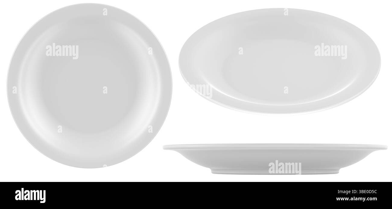 White Ceramic Plate Mockup Set, Multiple Views. 3D rendering isolated ...