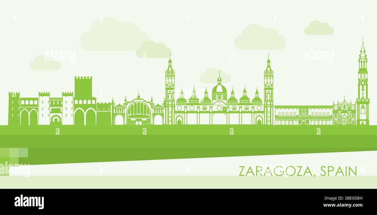 Green Skyline panorama of Zaragoza, Aragon, Spain - vector illustration Stock Vector Image & Art ...