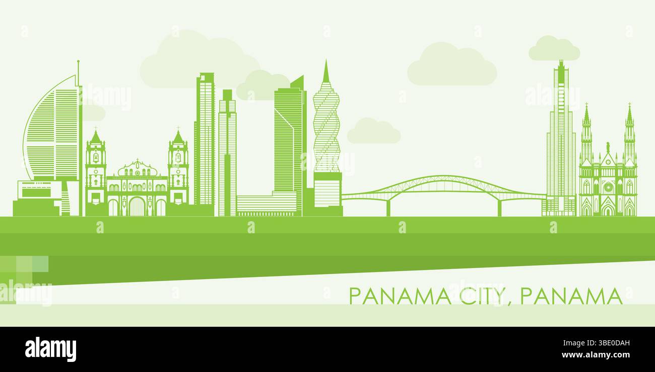 Green Skyline panorama of Panama city, Panama - vector illustration ...