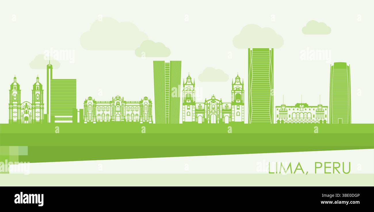 Green Skyline panorama of city of Lima, Peru - vector illustration ...