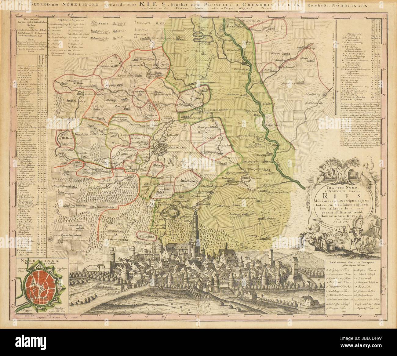 Vintage German Map: "The area around Nördlingen, called the Ries ...