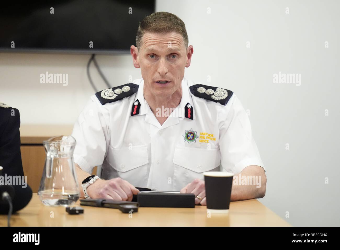 Chief fire officer for Merseyside Fire and Rescue Service, during a ...