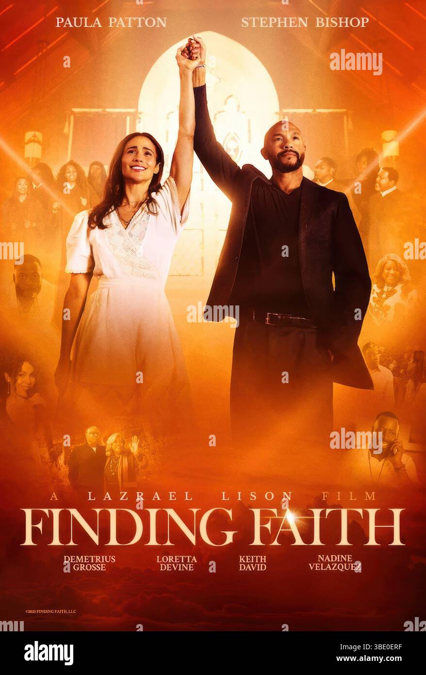 FINDING FAITH, US poster, from left: Paula Patton, Stephen Bishop, 2025. © Fathom Events ...