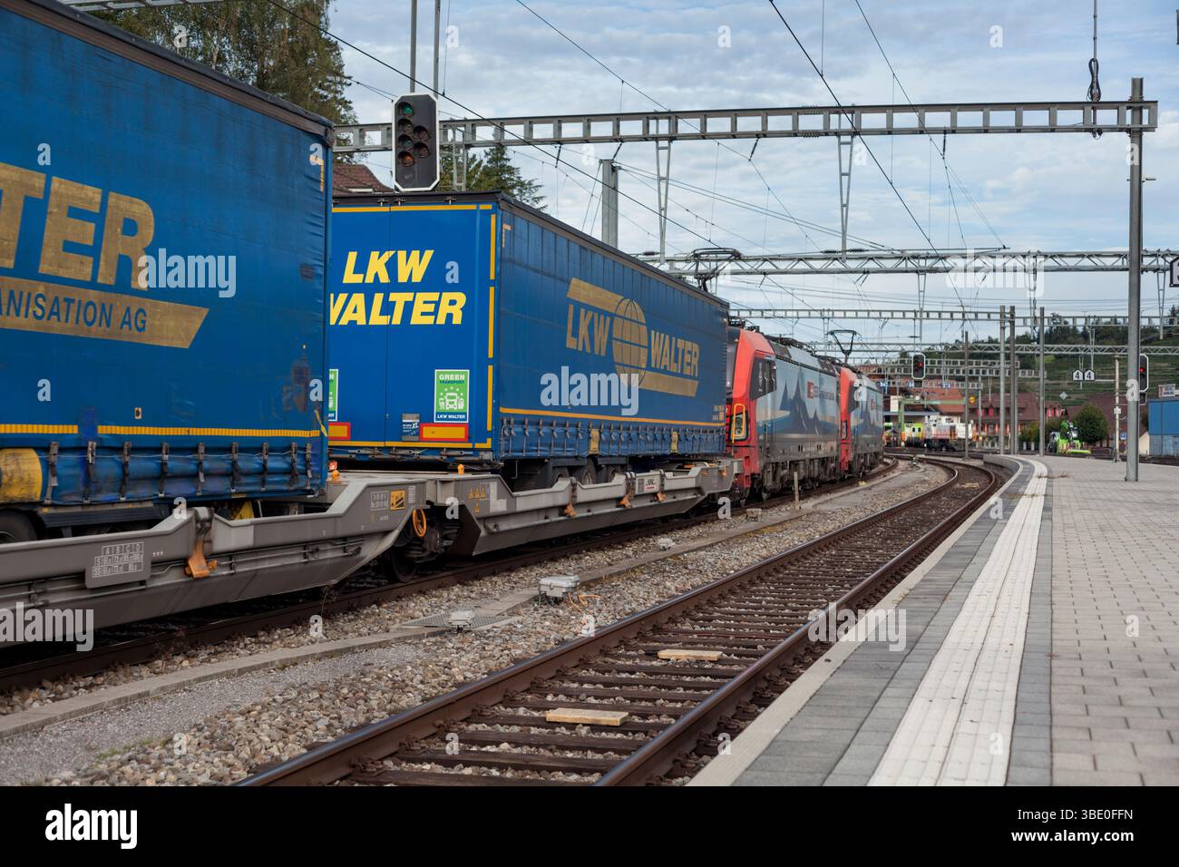 2 SBB Siemens Vectron electric locomotives hauling an intermodal ...