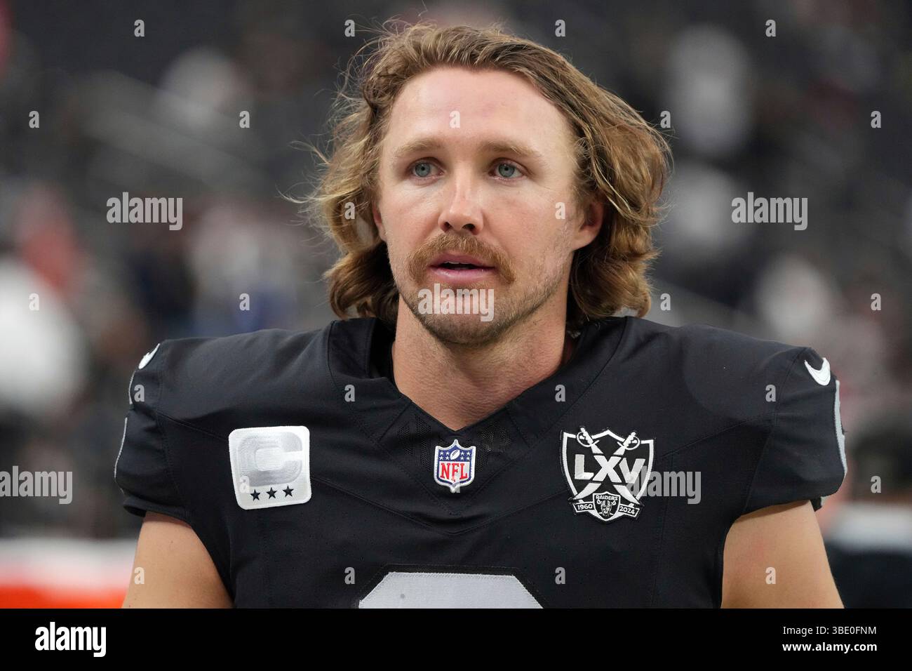 FILE - Las Vegas Raiders punter AJ Cole (6) warms before an NFL ...