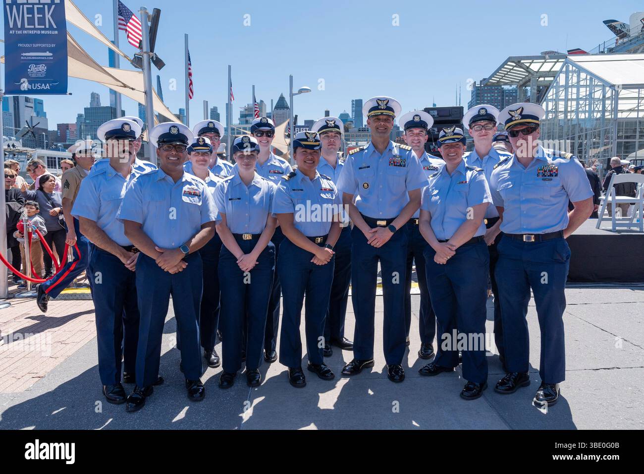 New York, USA. 26th May, 2025. Members of Coast Guard with Captain ...
