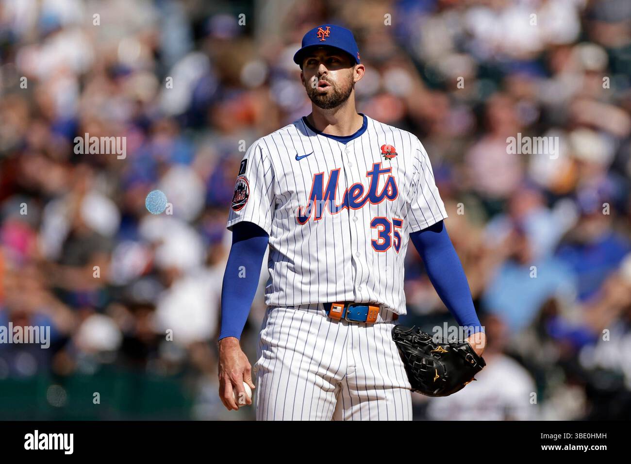 New York Mets pitcher Clay Holmes reacts during the first inning of a ...